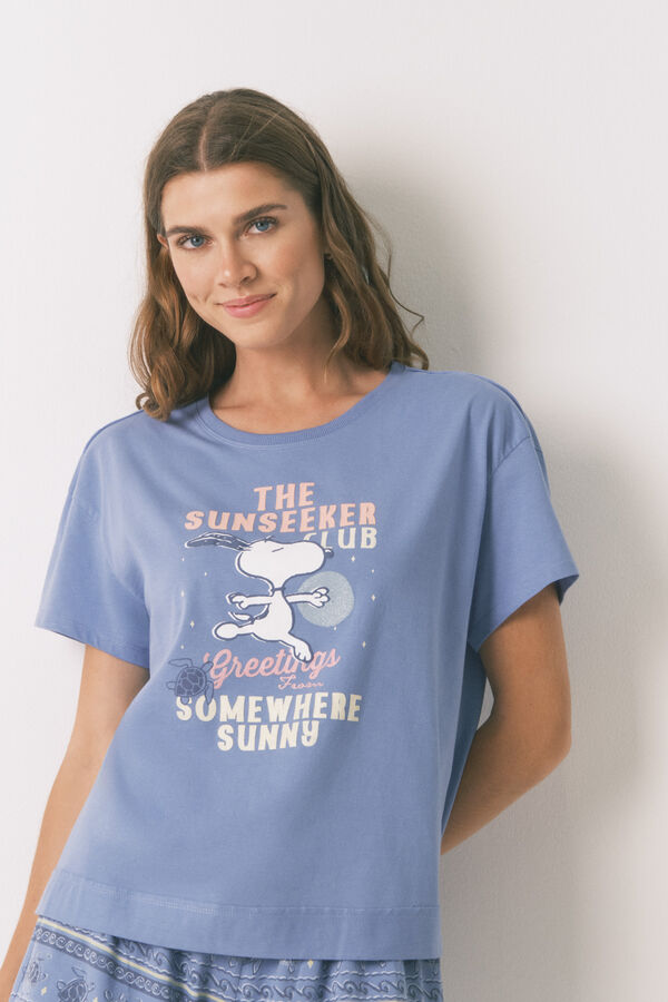 Pijama corto algodón azul Snoopy | Pijamas de mujer | WomenSecret