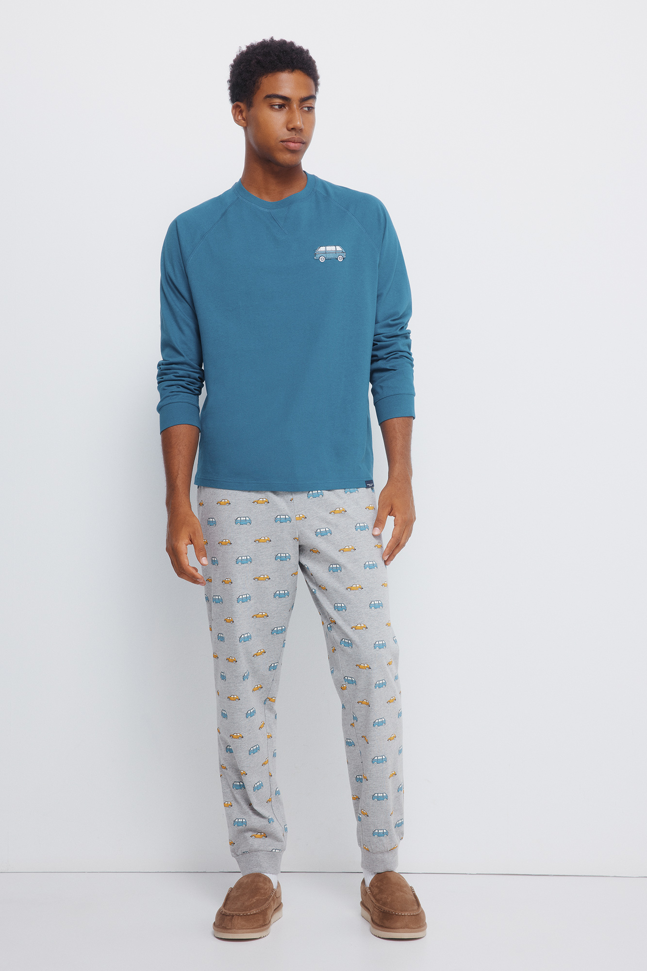 Pijama comprido longo de manga raglan com calça de carro | Pijamas de ...