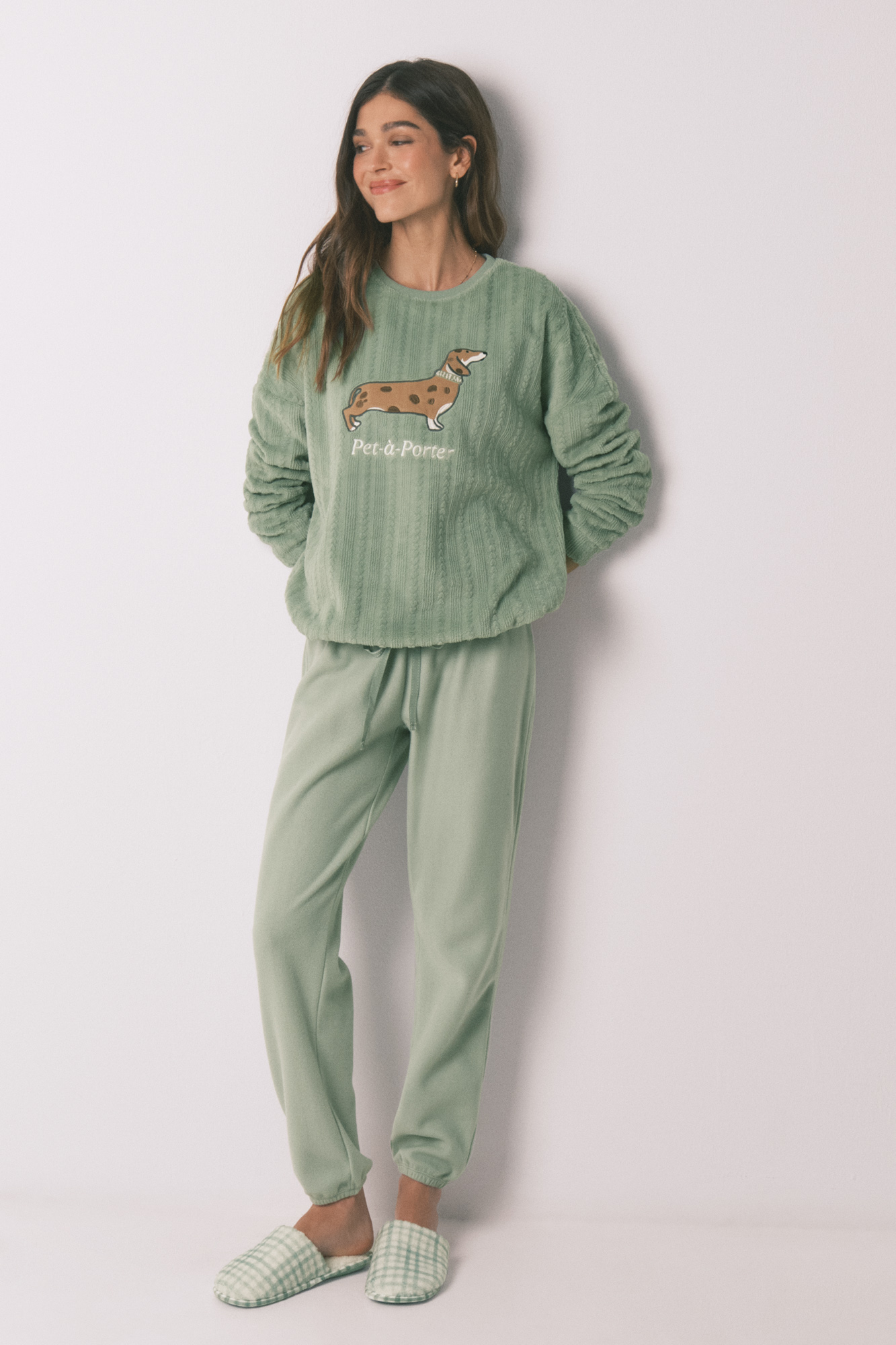 Pyjama long en polaire vert | Pyjamas pour femme | WomenSecret