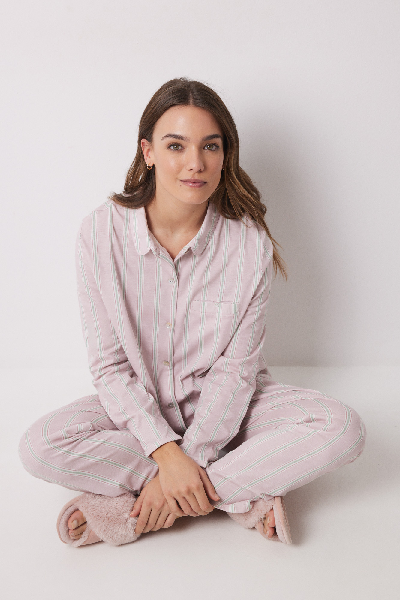 Pyjama chemise longue 100% coton rayures | Pyjamas femme | WomenSecret