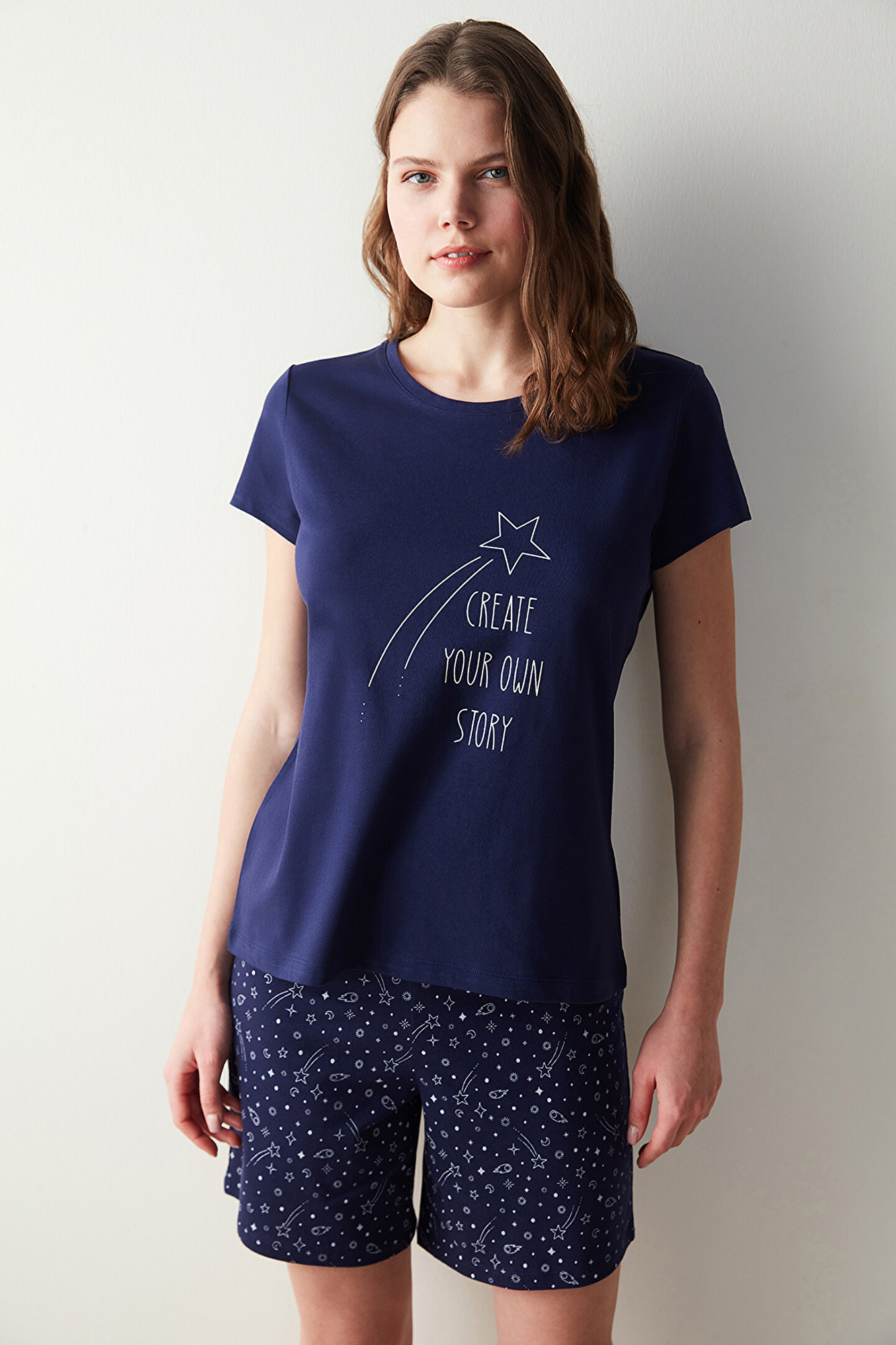 Conjunto de pijama corto azul marino Base Story | Pijamas de Mujer ...